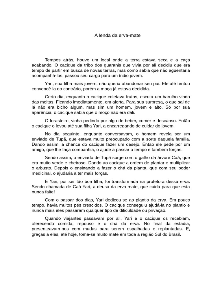 A Lenda da Erva-Mate e Caá-Yari | PDF