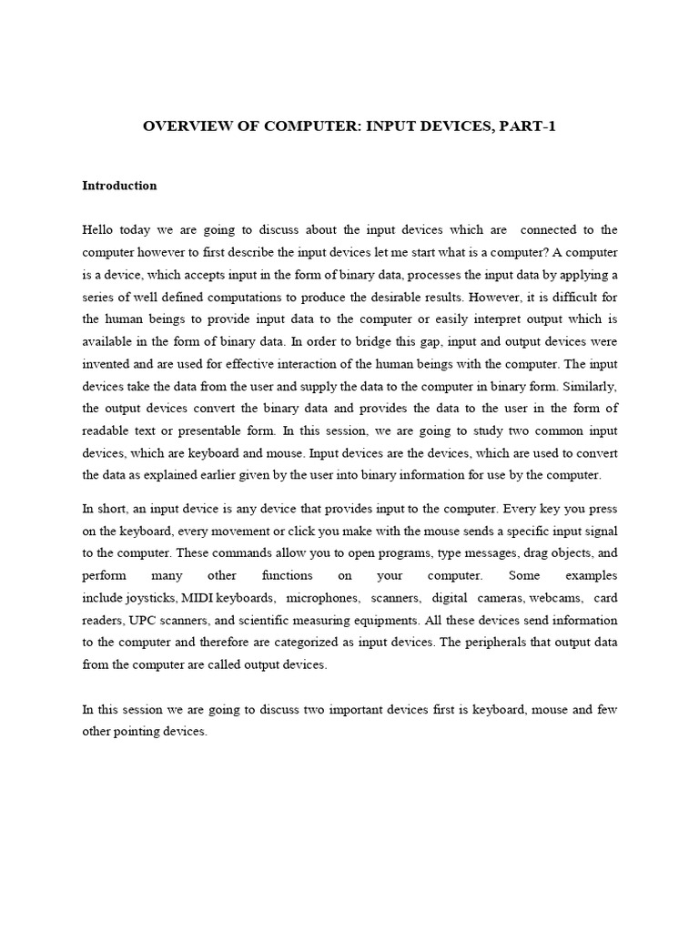 Overview of Computer Input Devices | PDF | Computer Keyboard | Human ...