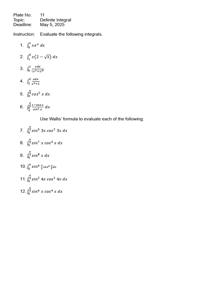 Definite Integral Evaluation Exercises | PDF