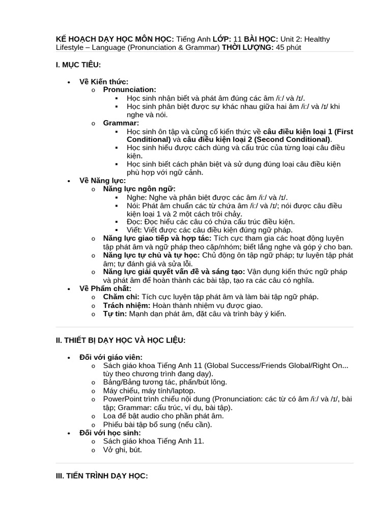 Lesson Plan - Healthy Lifestyle | PDF