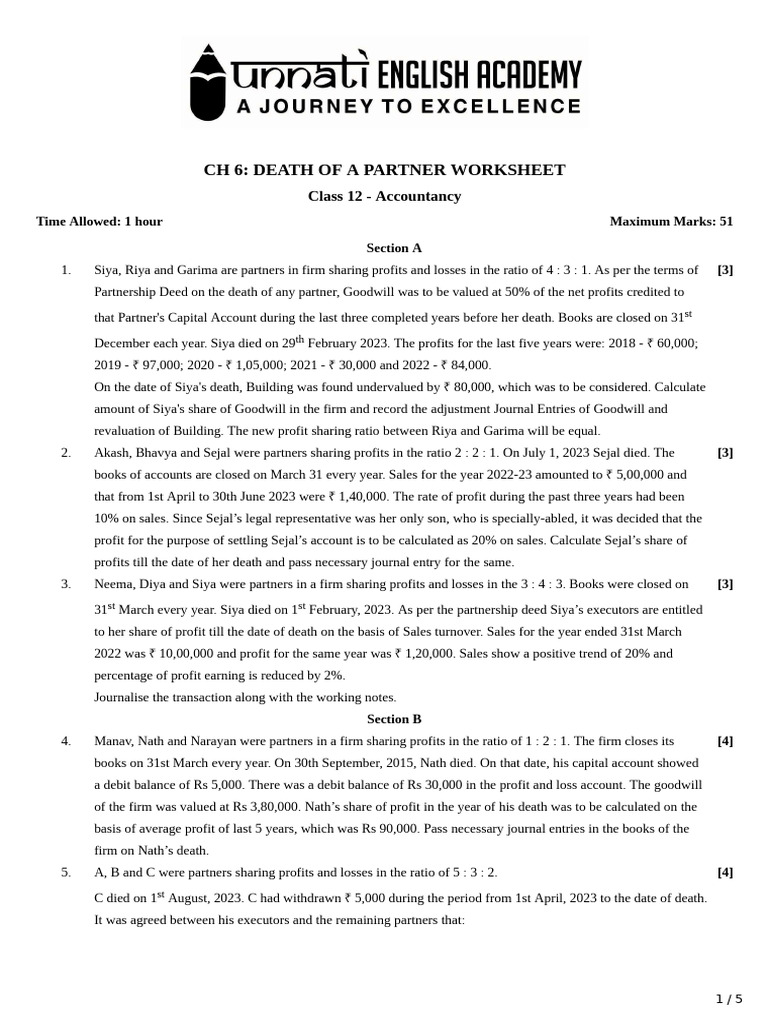 CH 6 - Death of A Partner Worksheet | PDF | Balance Sheet | Investing