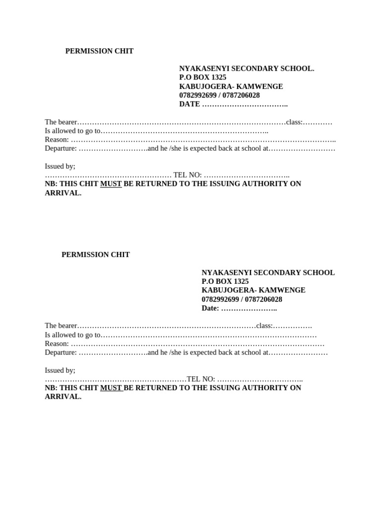 Permission Chit | PDF