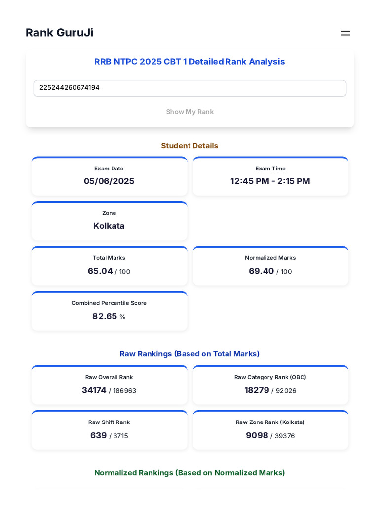 NTPC Normalisation Marks Suraj Rank Guruji | PDF