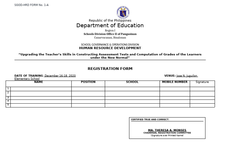 HRD Registration for Teacher Training | PDF