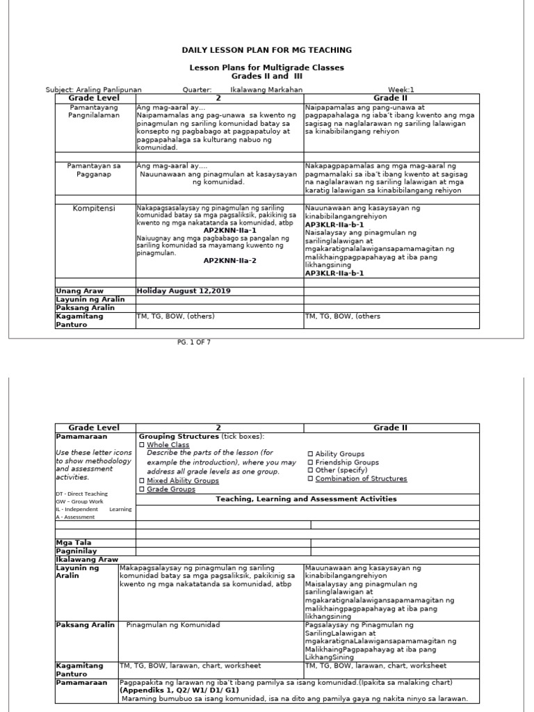 AP DLP, Grade 1 - 2, Week 1 | PDF