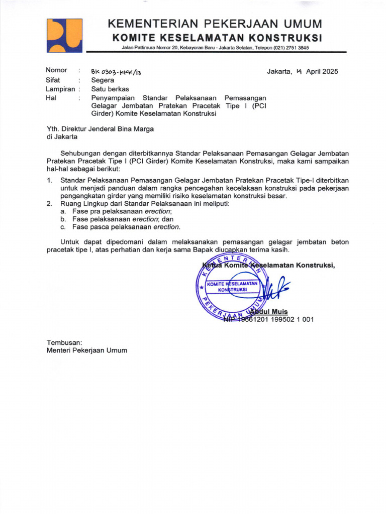 Standar Pelaksanaan Pemasangan Gelagar Jembatan Pratekan Pracetak Tipe ...