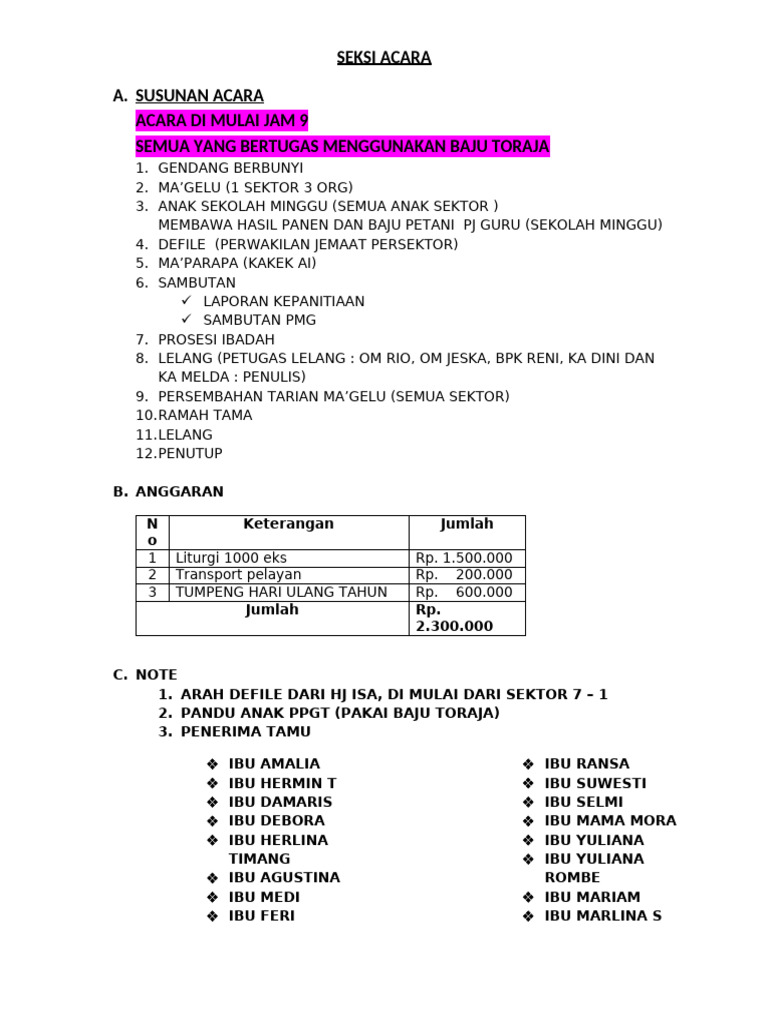 Seksi Acara Pengucapan Syukur | PDF
