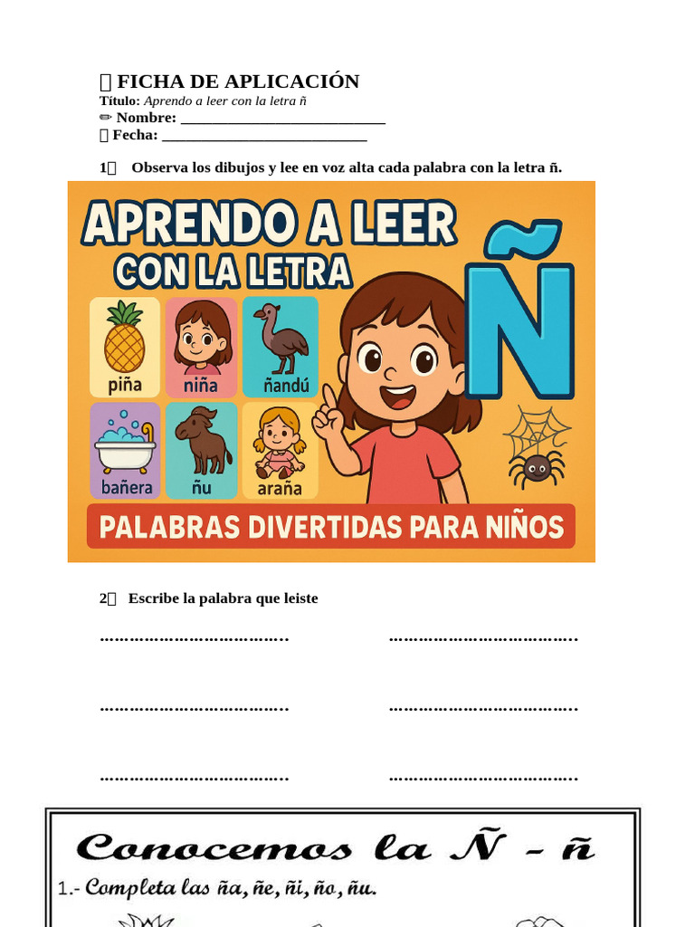 Ficha Aprendo A Leer Con La Letra Ñ 1er Grado | PDF