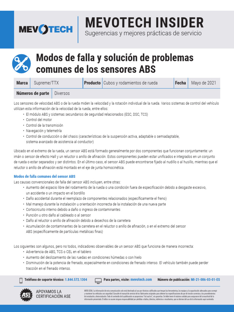 Fallas y Solución de Sensores ABS | PDF | Sistema de freno antibloqueo ...