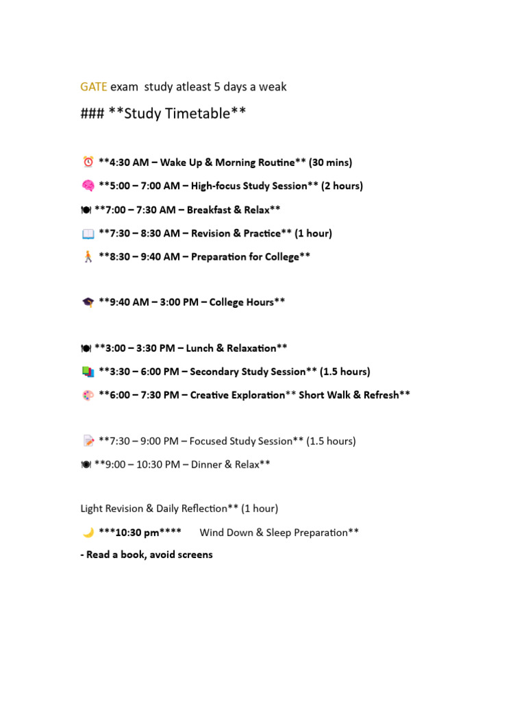 Time Table Study | PDF