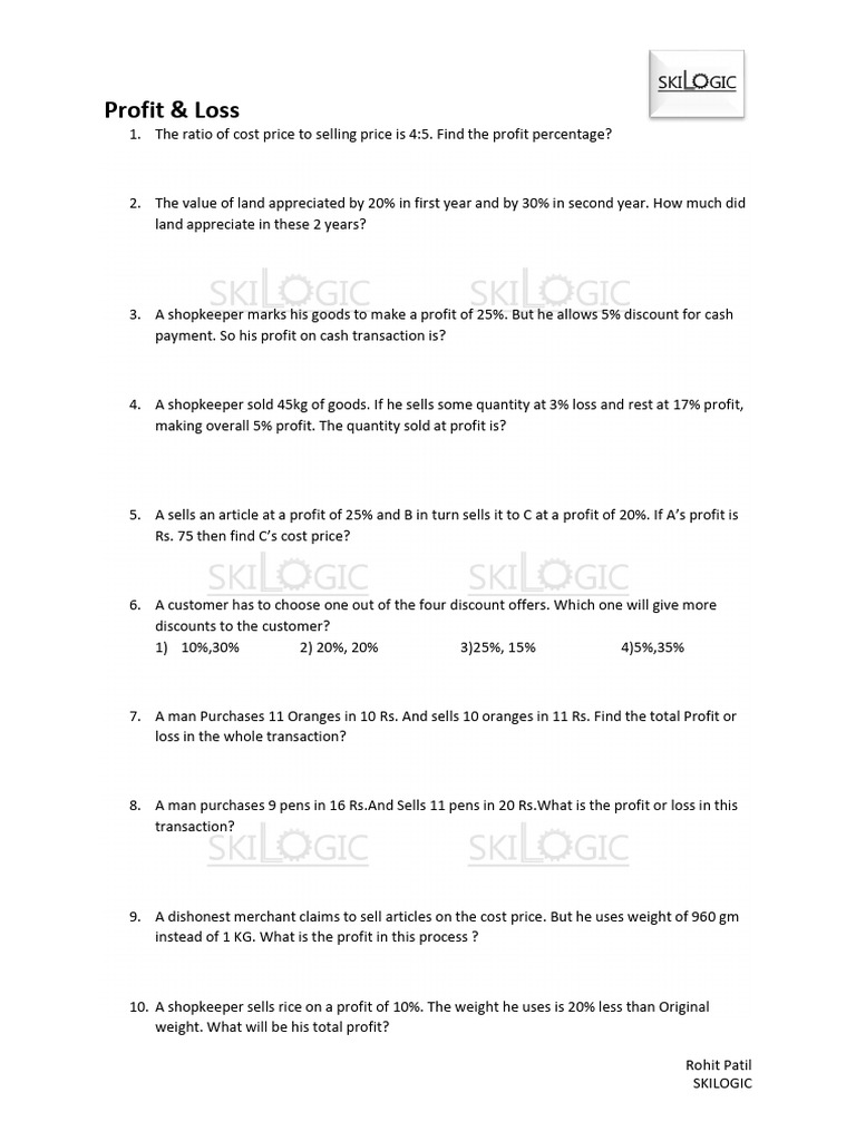 Profit & Loss Calculations Guide | PDF