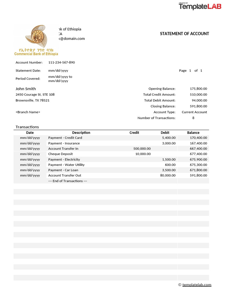 Comerica Bank Statement Example | PDF