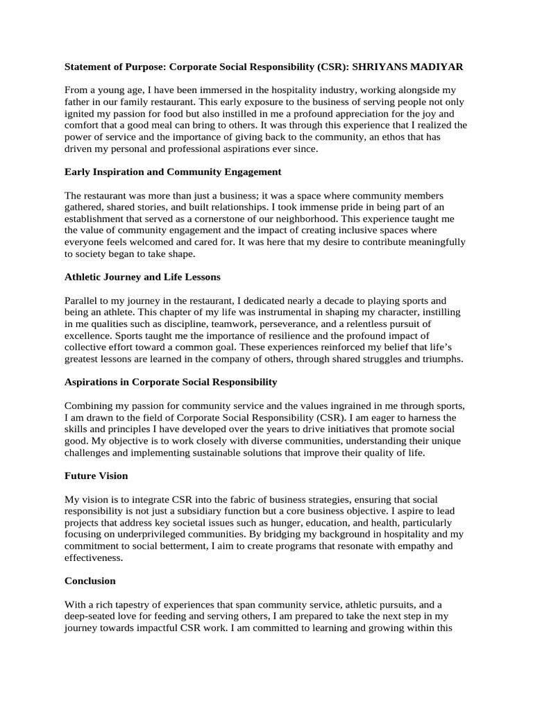 Sop Csr-Shriyans Madiyar | PDF | Corporate Social Responsibility | Social Psychology