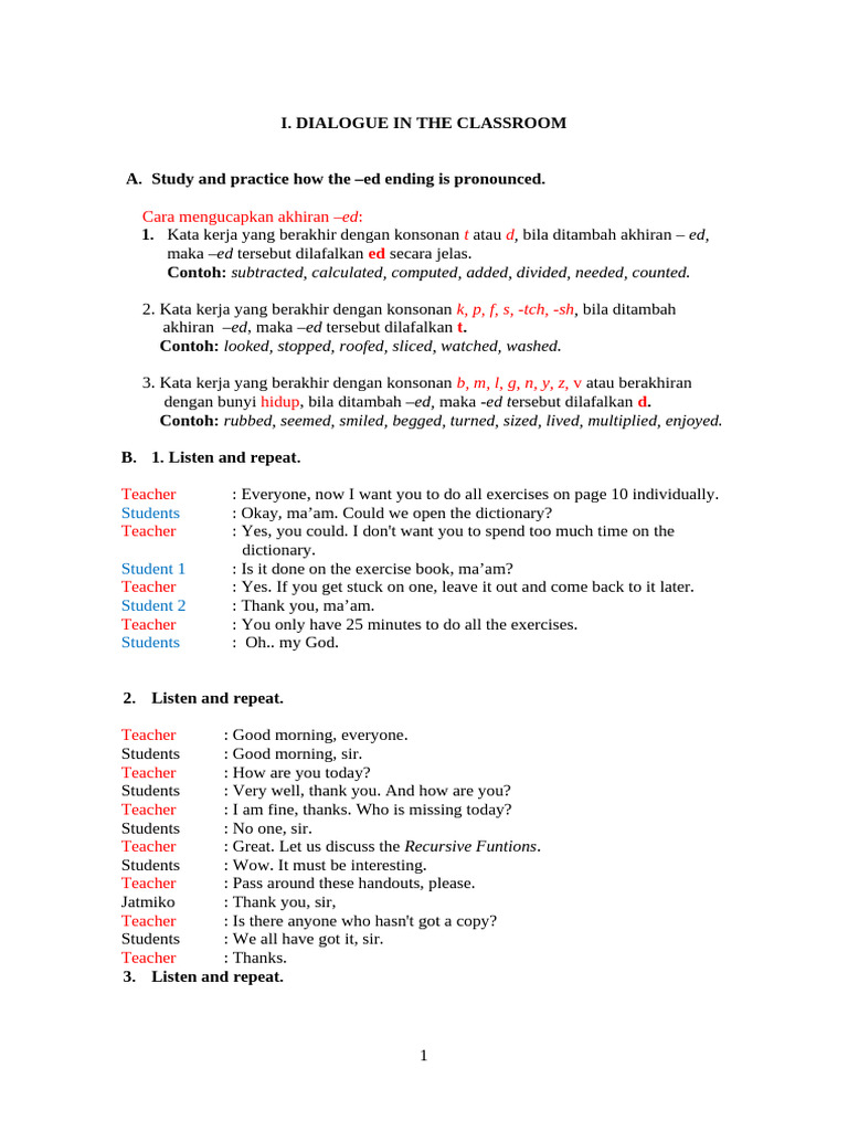 Classroom Dialogue and Pronunciation Guide | PDF