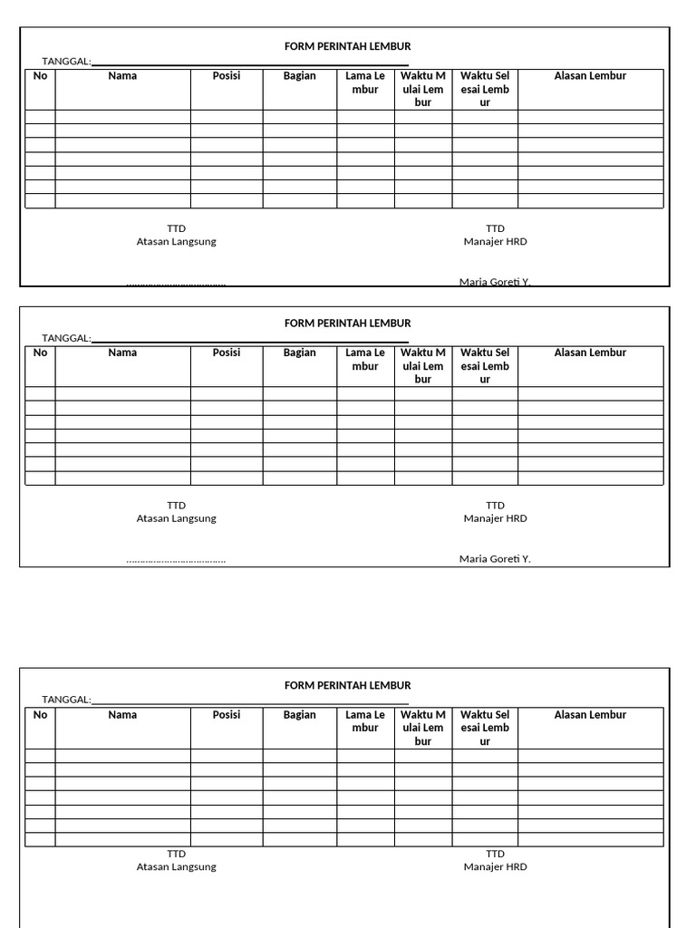 Form Lembur Kerja | PDF