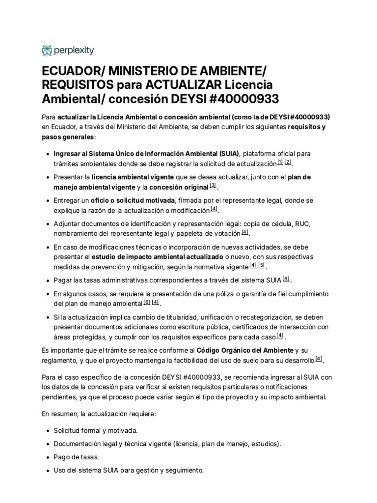 Actualización Licencia Ambiental Ecuador | PDF | Evaluación de impacto ...