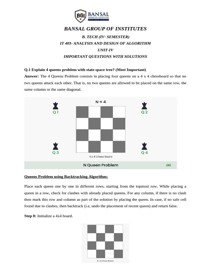 State Space Tree for 4 Queens Problem | PDF | Vertex (Graph Theory ...