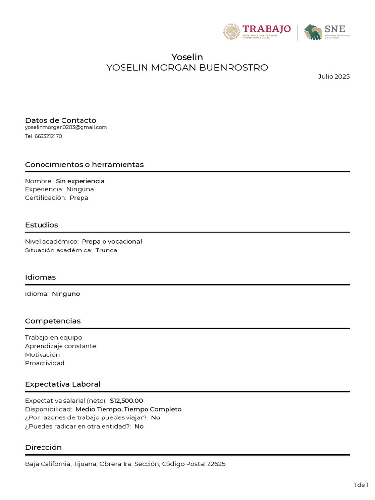 Currículum de Yoselin Morgan 2025 | PDF
