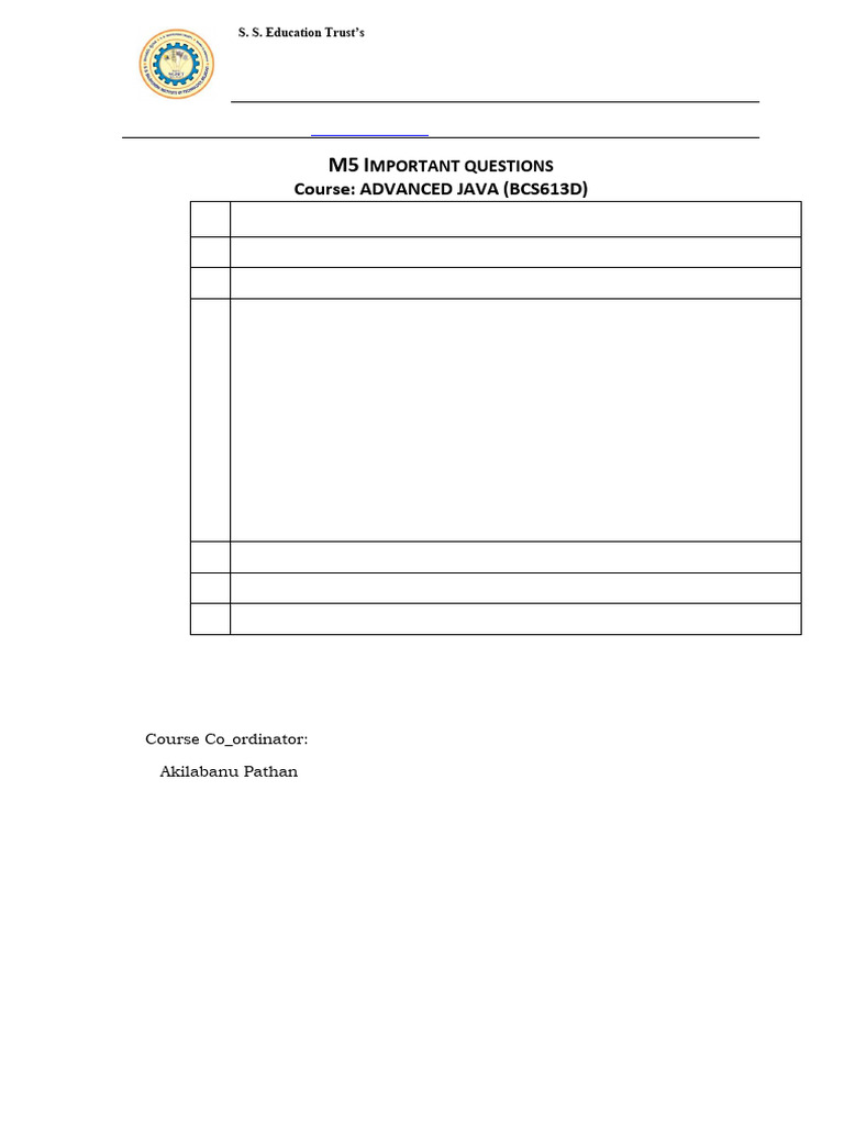 Important Questions For Adv Java M5 | PDF