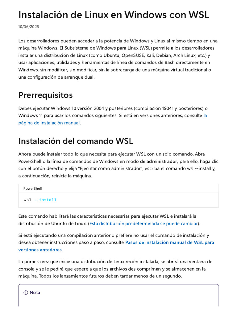 Instalación de WSL - Microsoft Learn | PDF | Distribución de Linux | Windows 10