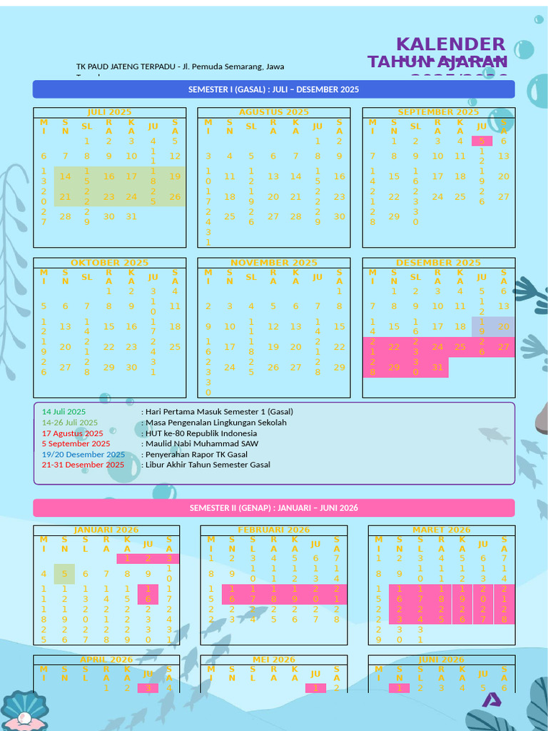 Kalender Pendidikan PAUD 2025/2026 | PDF