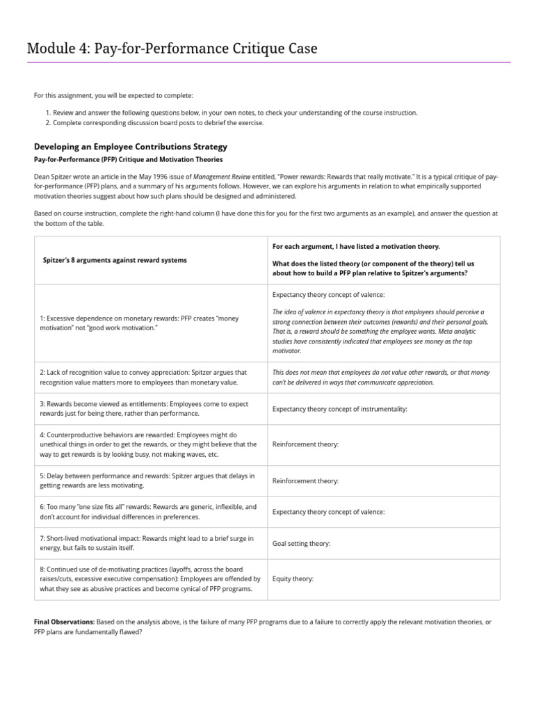 Pay For Performance Mod 4 Assignment 1 | PDF | Motivational | Motivation