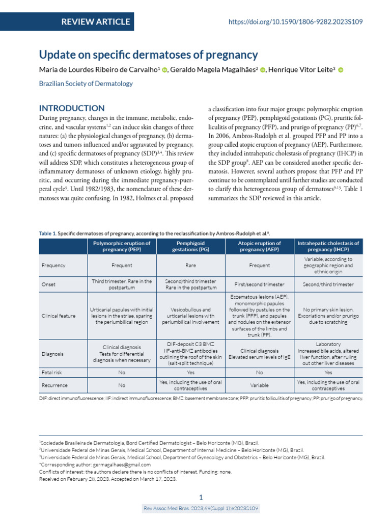 Update On Specific Dermatoses of Pregnancy. 2023 | PDF | Childbirth ...