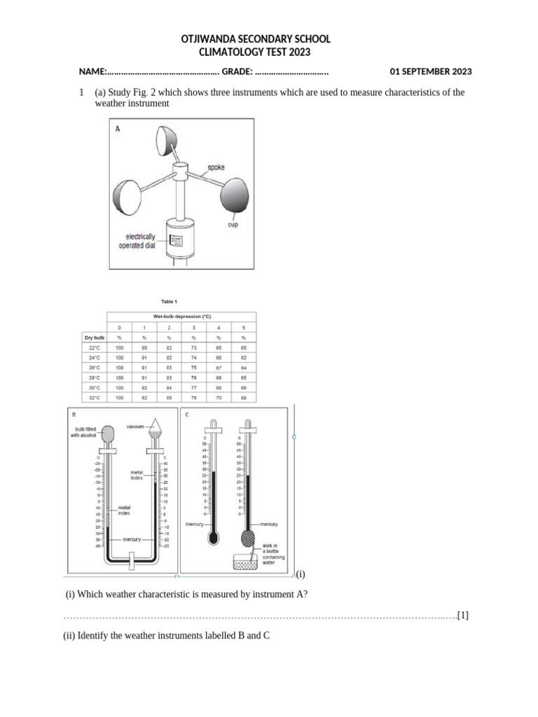 Grade 9 Climatology Test 1 2023 | PDF | Atmospheric Sciences | Applied ...