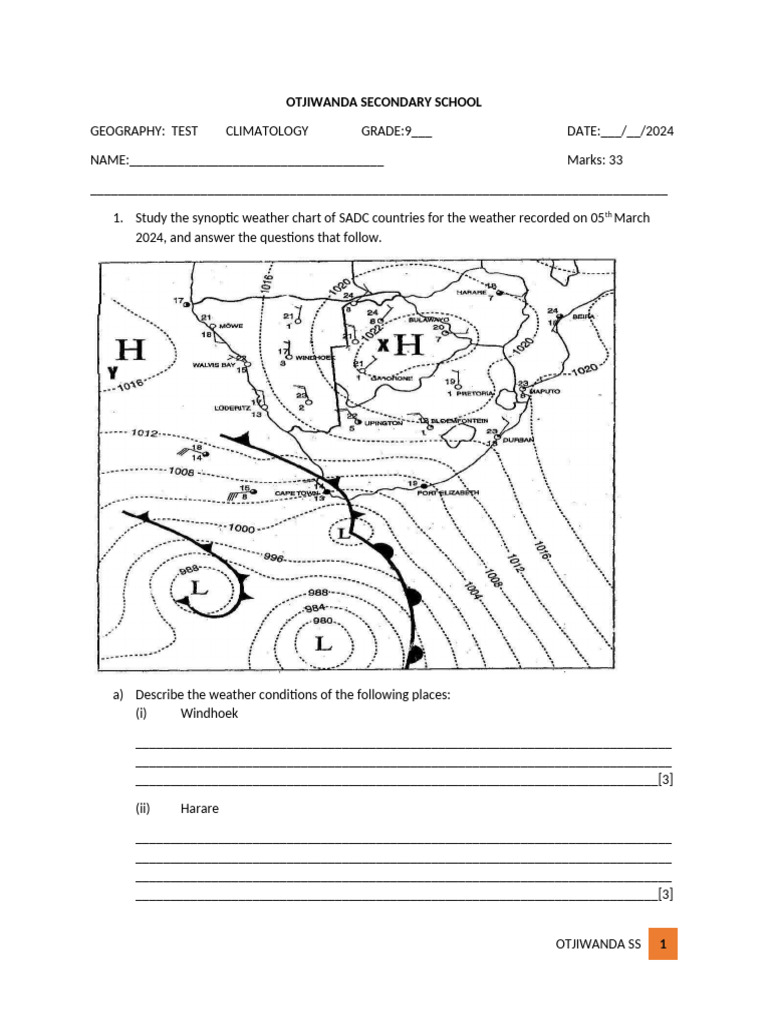 Grade 9 Climatology Test 2 2024 | PDF | Weather | Climate