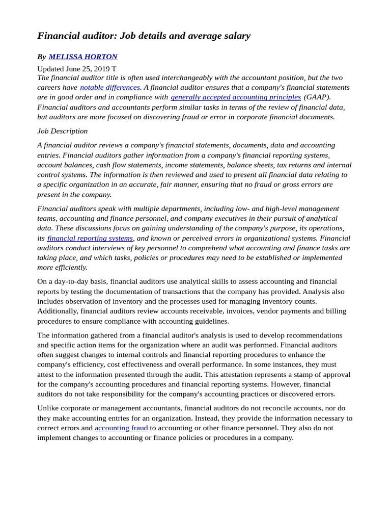 DCG 3 Financial Auditor Job | PDF | Accounting | Audit