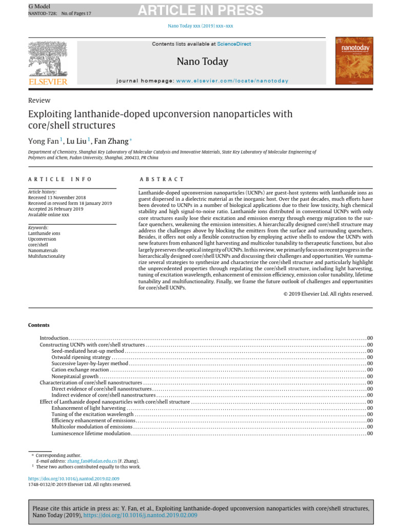 （张凡-复旦大学）Exploiting Lanthanide-doped Upconversion Nanoparticles With Core Shell Structures | PDF ...
