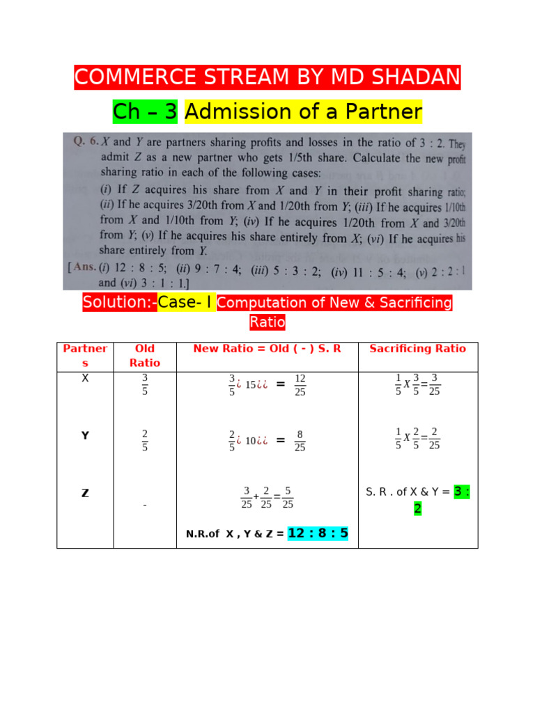 Partner Admission: New & Sacrificing Ratios | PDF