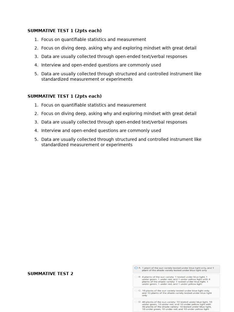 Summative Test in Research | PDF | Experiment | Methodology