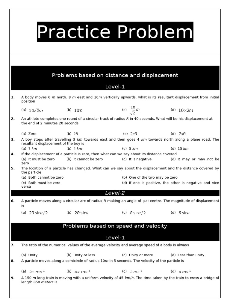 Motion in One Dimension (Practice Problem) - 6690225 - 2025 - 07 - 06 ...