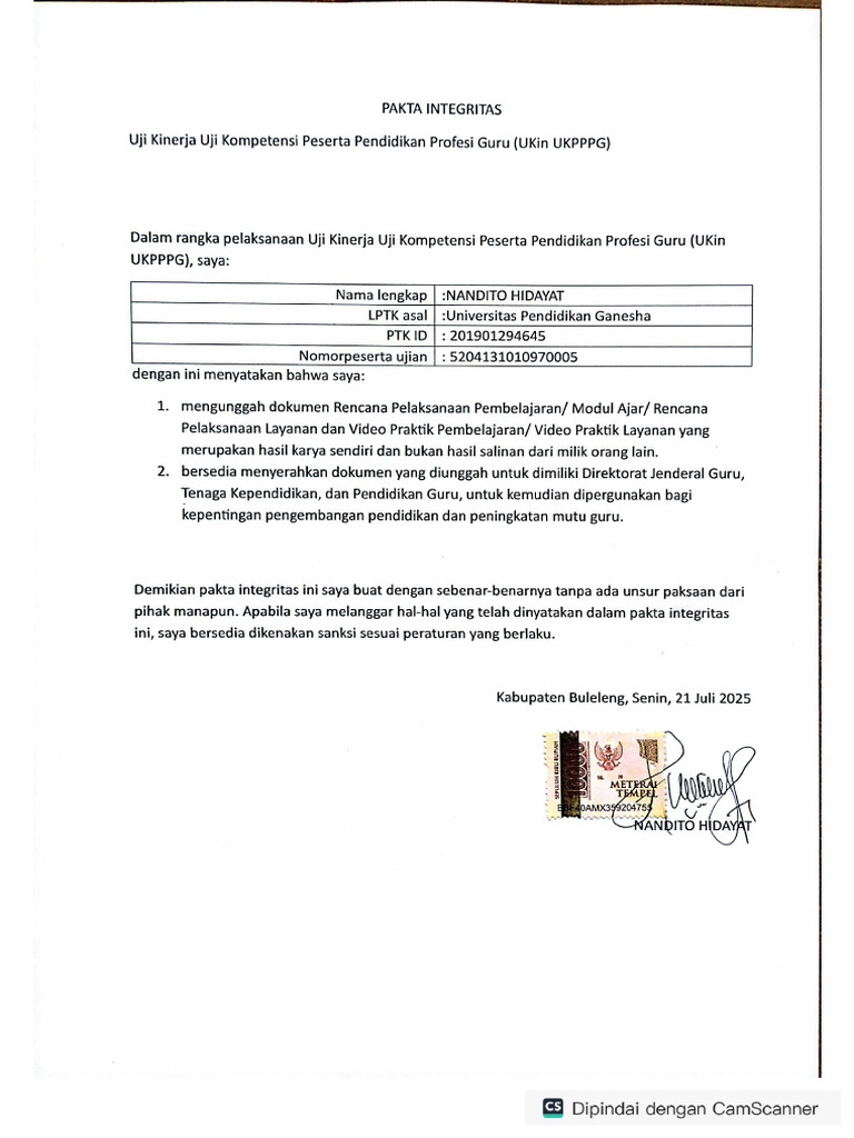 Pakta Integritas | PDF