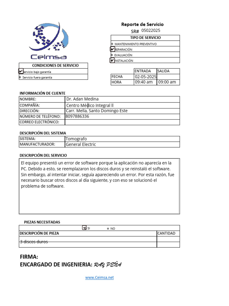 Reporte de Servicio 3 Cliente Integral 2 | PDF
