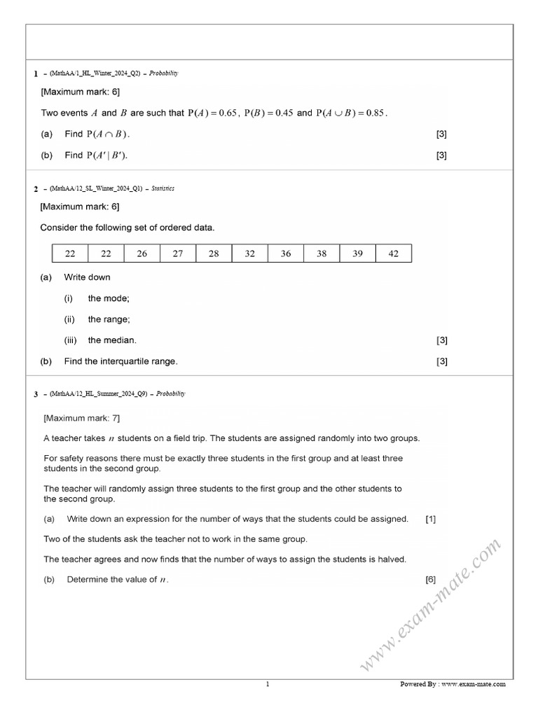 Probability in MathAA Papers | PDF | Probability And Statistics ...