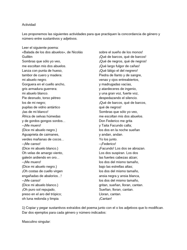Actividad Sustantivos y Adjetivos Repaso | PDF | Adjetivo | Sintaxis