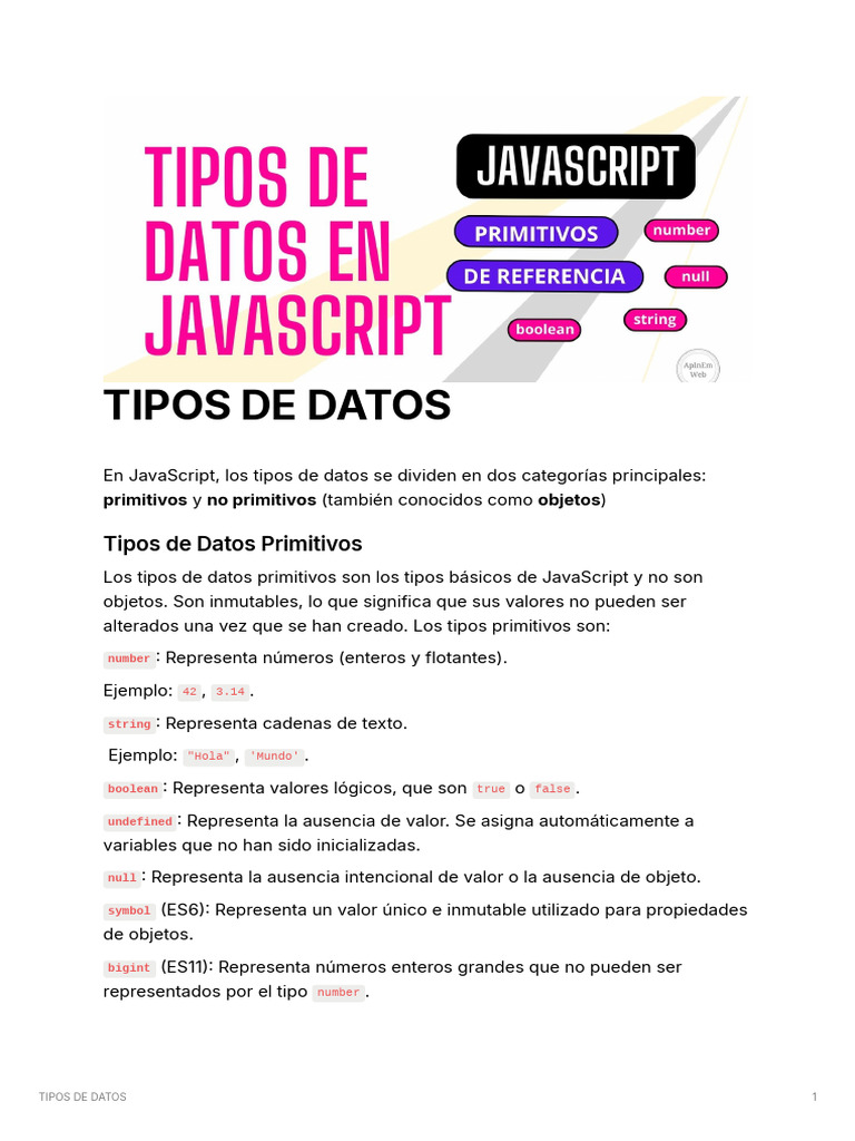 3.-Tipos de Datos Javascript | PDF | Tipo de datos | Variable (informática)