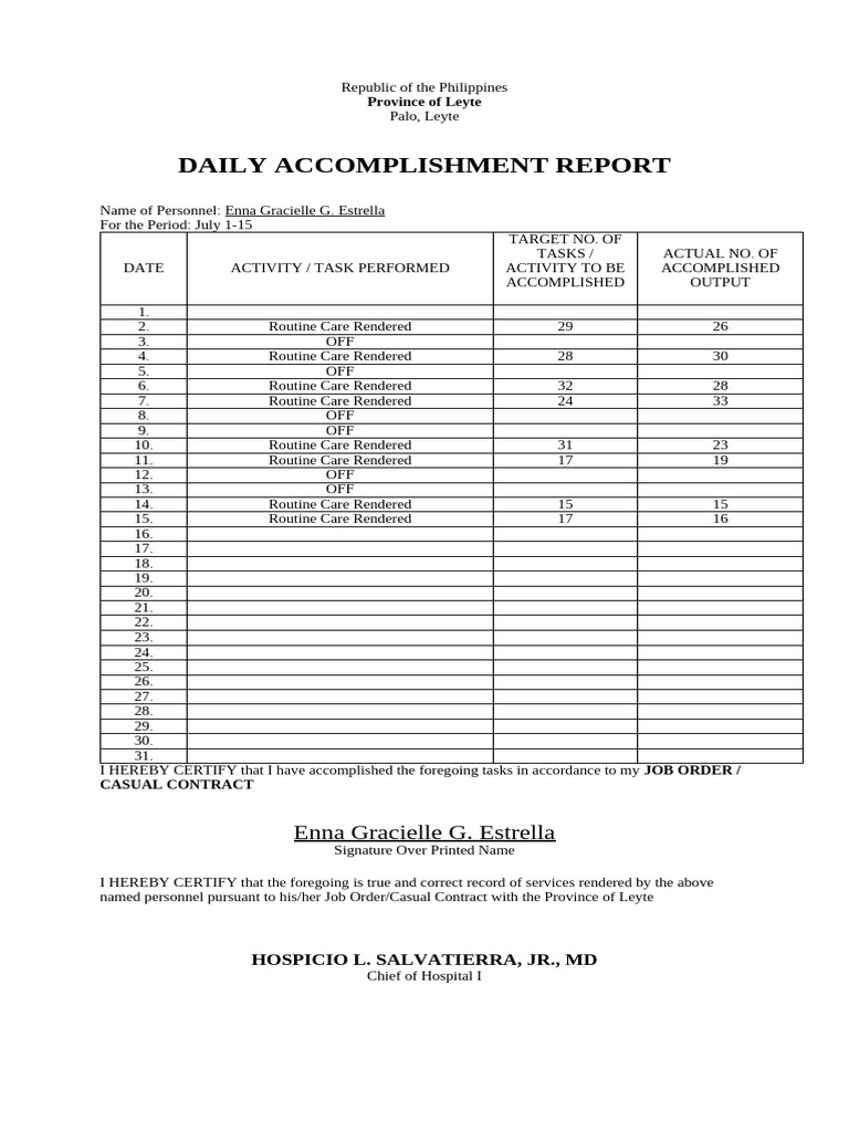 Daily Accomplishment Report | PDF