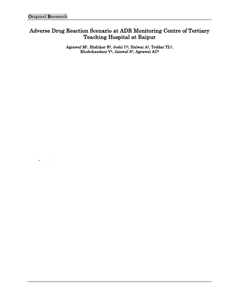 ADR Monitoring at Tertiary Hospital Raipur | PDF | Pharmacovigilance ...