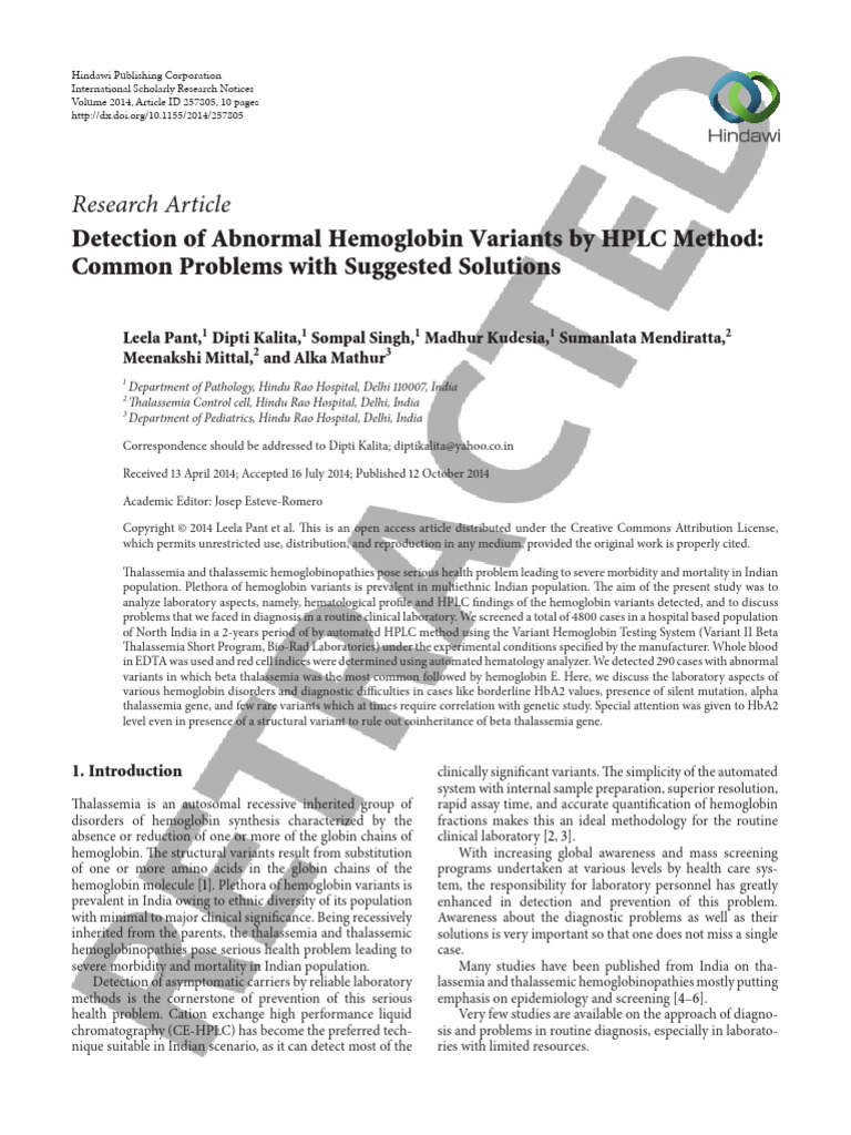 HPLC Article For Variant Testing | PDF | Hematology | Blood