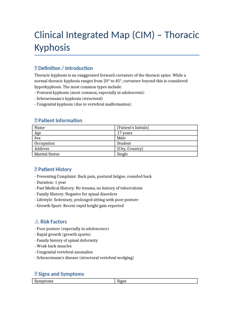 Thoracic Kyphosis CIM Model | PDF | Diseases And Disorders | Medical ...