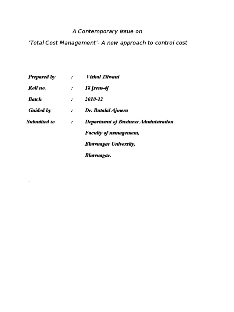 Total Cost Management | PDF | Supply Chain | Cost Accounting