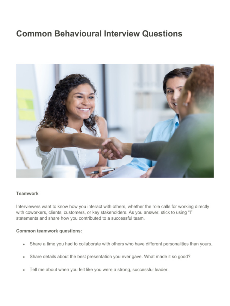 Essential Behavioral Interview Questions | PDF | Professional Skills ...