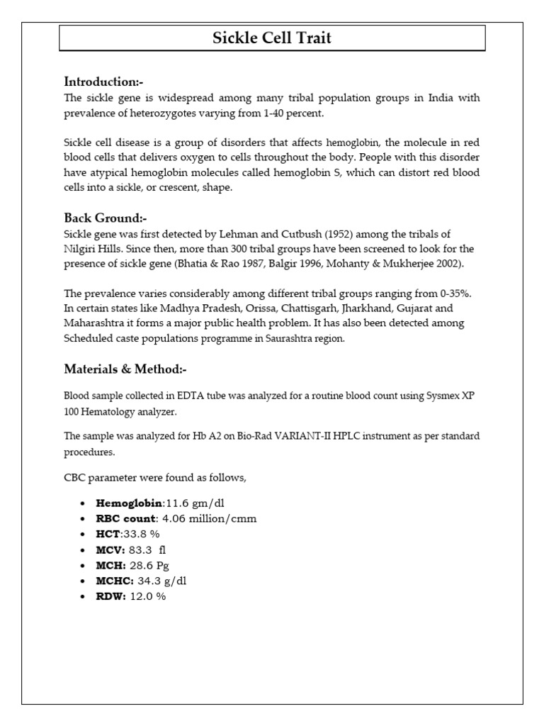 Sickle Cell Trait Case Study | PDF