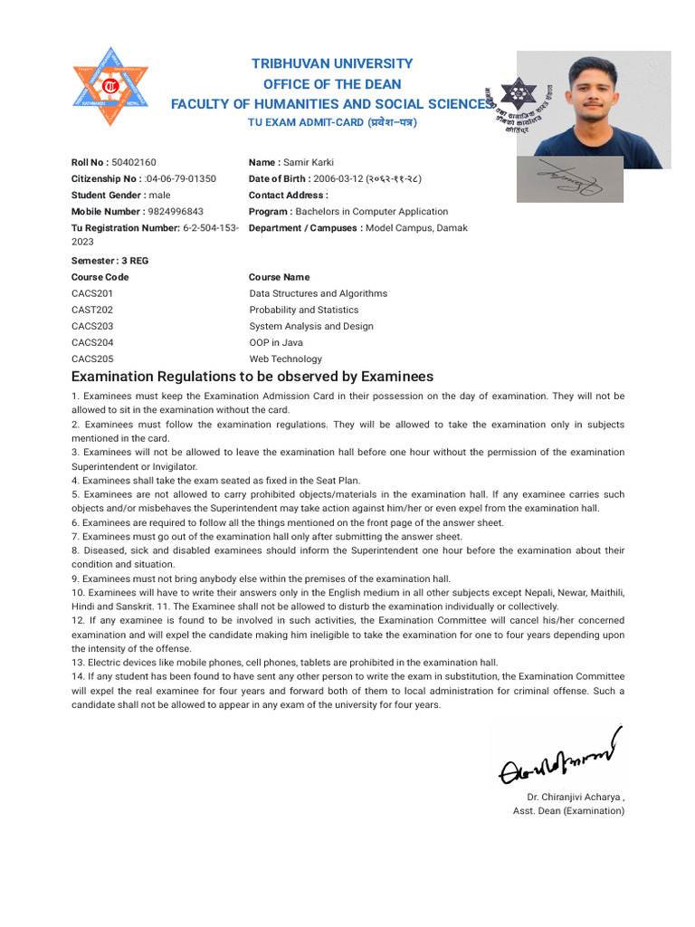 TU Exam Admit Card Guidelines | PDF