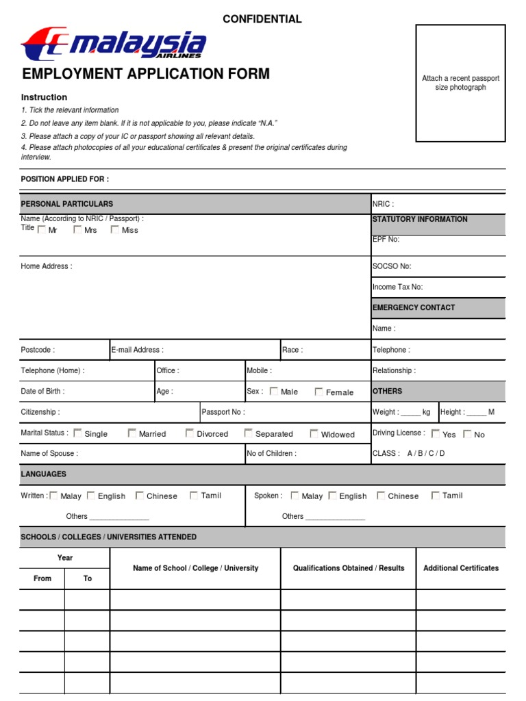 Employment Application Form: Instruction | PDF | Employment | Marriage