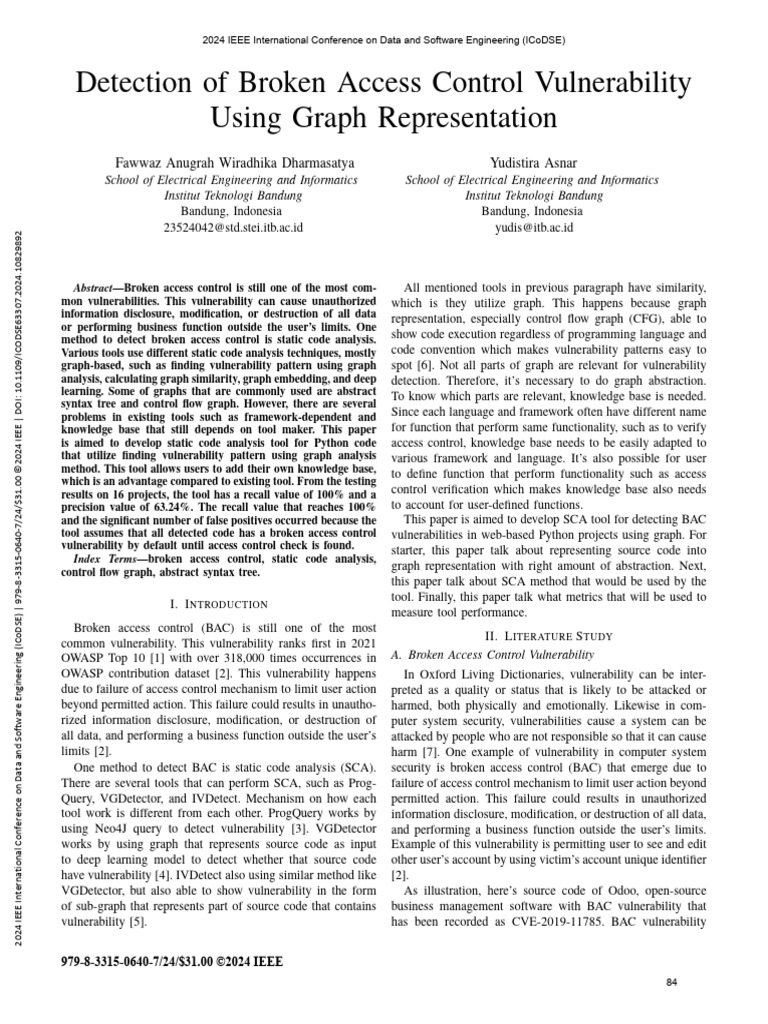 Detection Of Broken Access Control Vulnerability Using Graph Representation Pdf Access