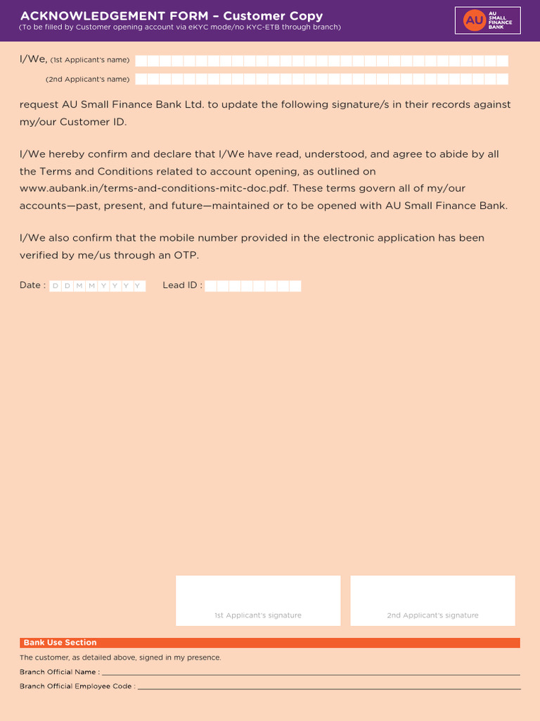 AU Ace EKYC Acknowledgement Form | PDF